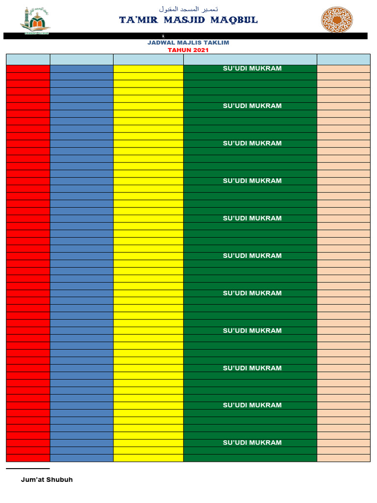 Jadwal Majlis Taklim Masjid 2021-2022 | PDF