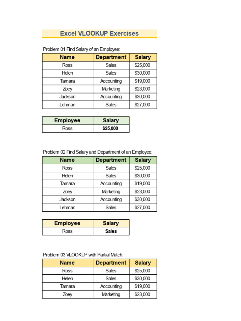 Excel VLOOKUP Practice Problems | PDF | Summer Sports | Ball Games