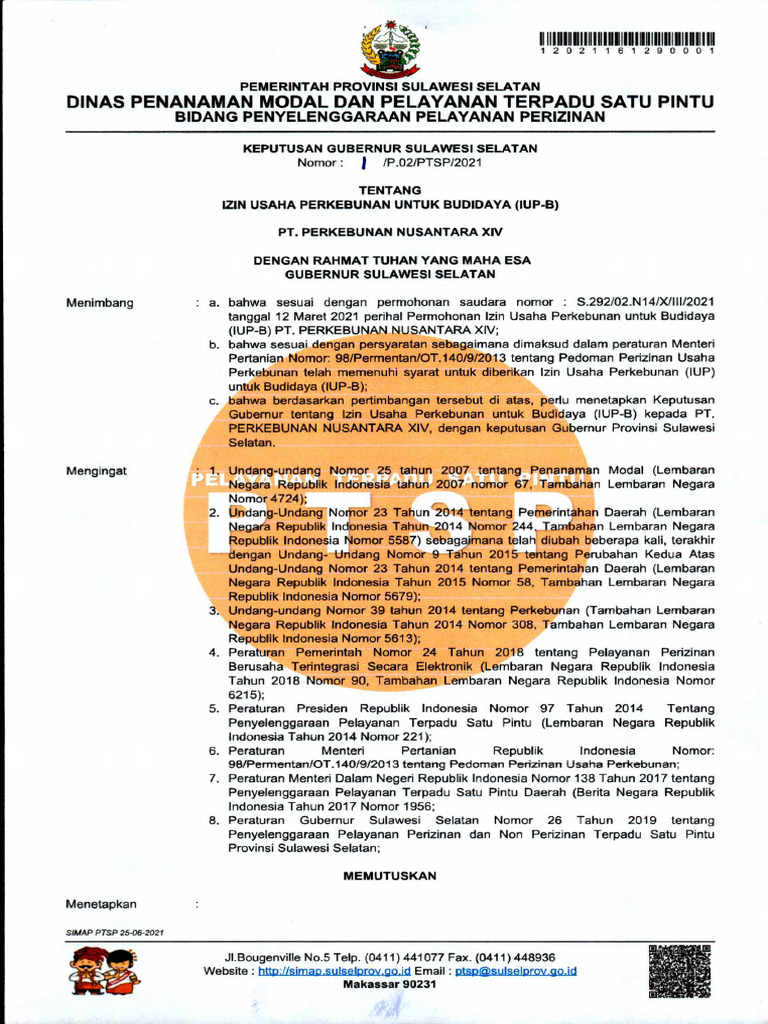 Surat IUP-B Kebun Keera-Maroangin | PDF