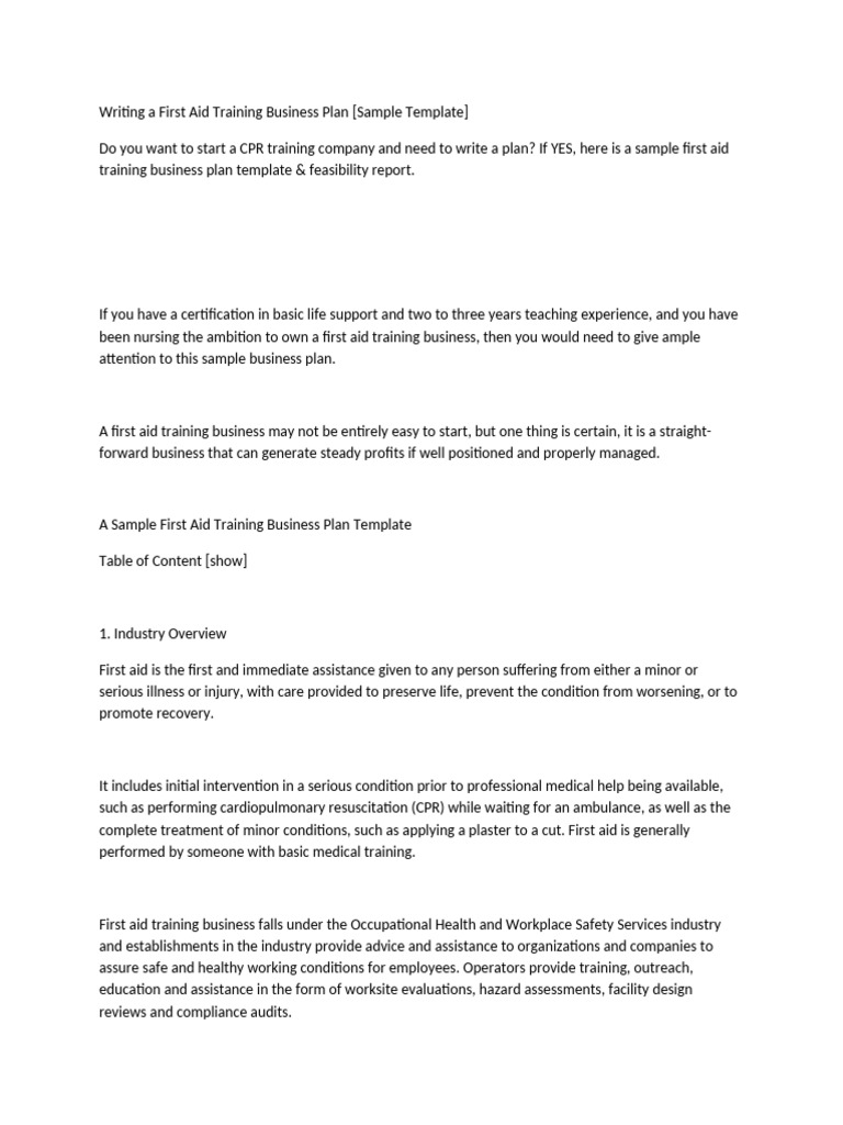 Writing a First Aid Training Business Plan [Sample Template] | PDF ...