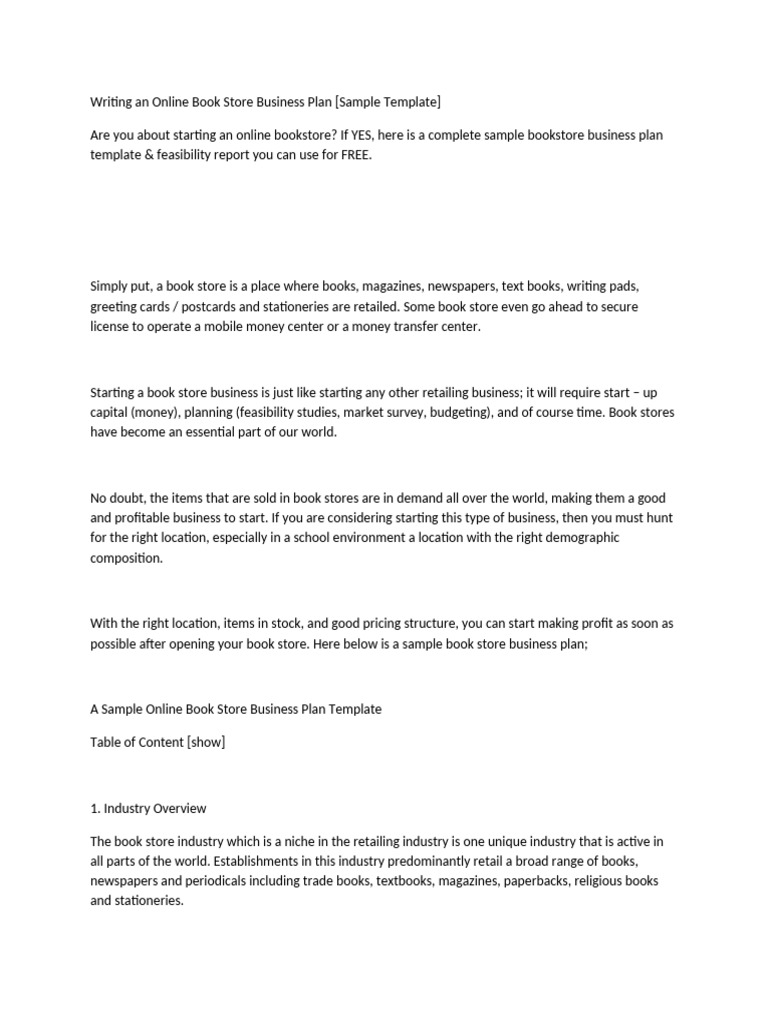 Writing an Online Book Store Business Plan [Sample Template] | PDF ...