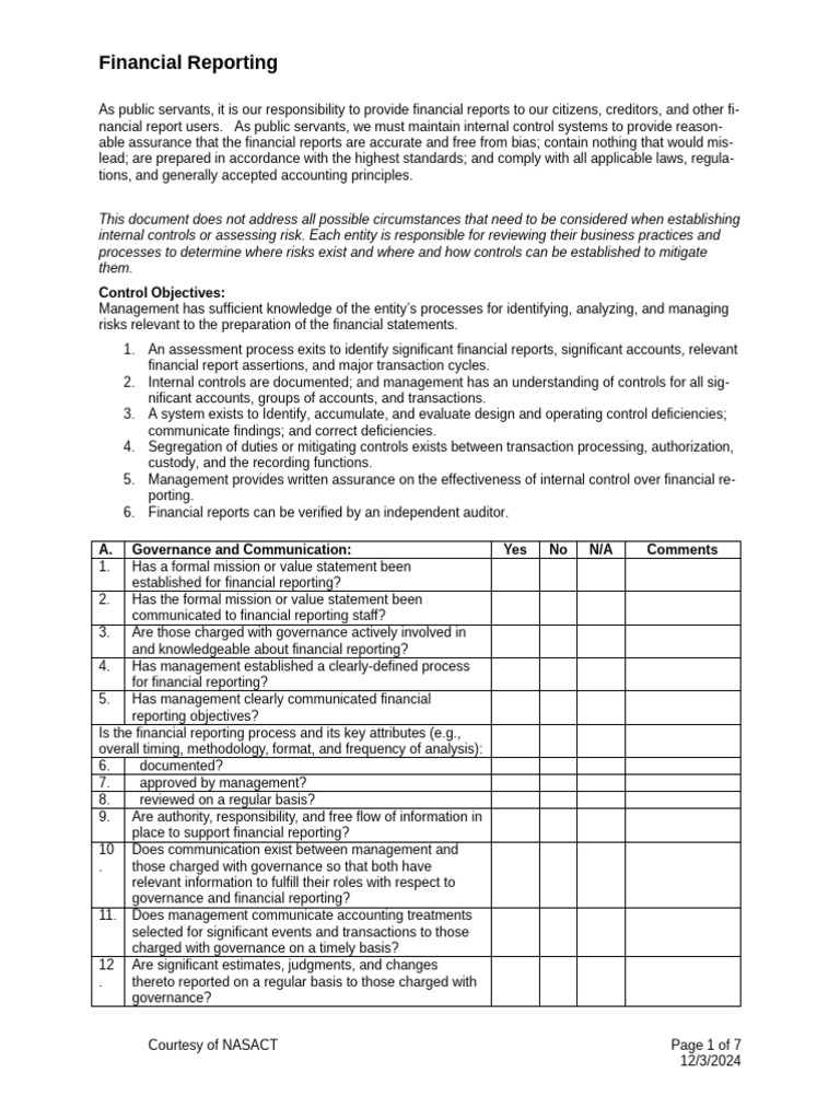 Public Financial Reporting Guidelines | PDF | Internal Control ...