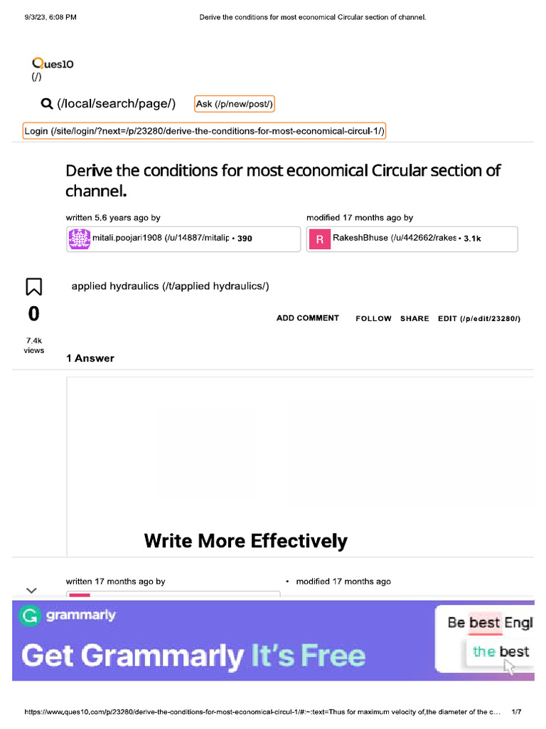 Derive the conditions for most economical Circular section of channel | PDF