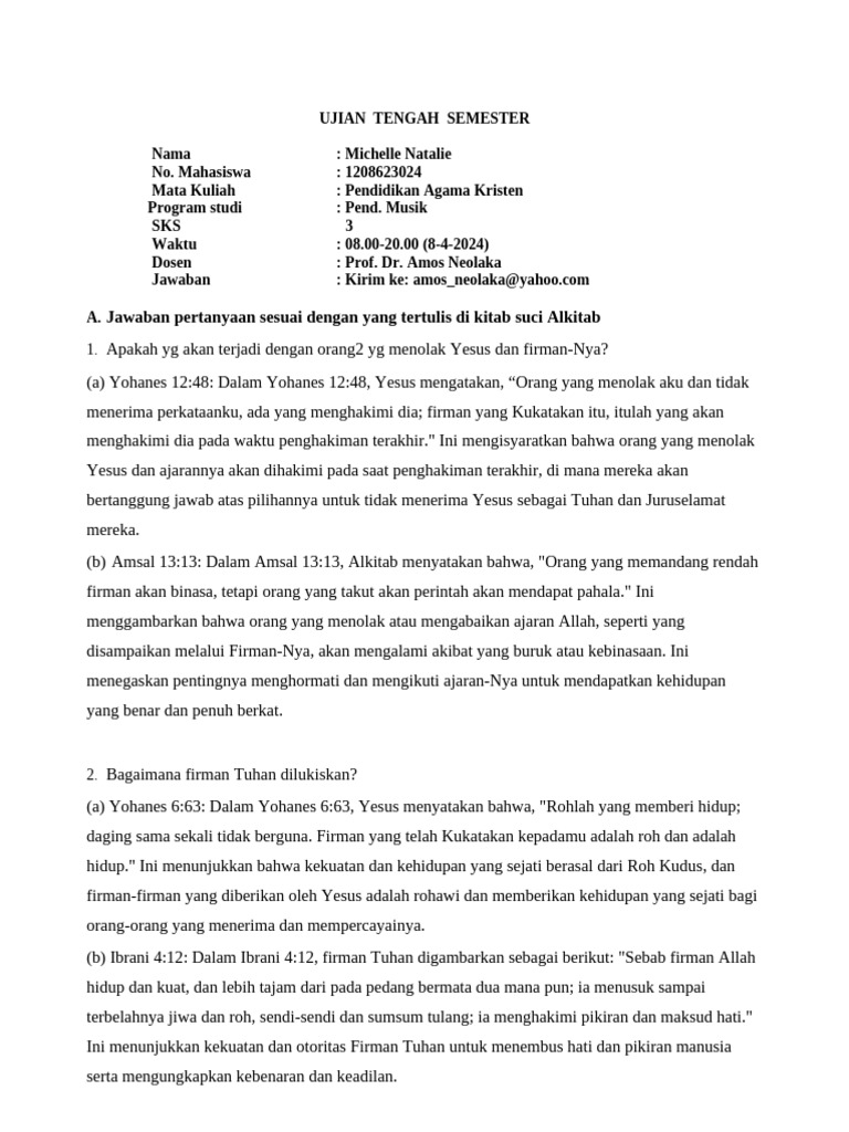 UTS Agama Kristen-April 2024 | PDF