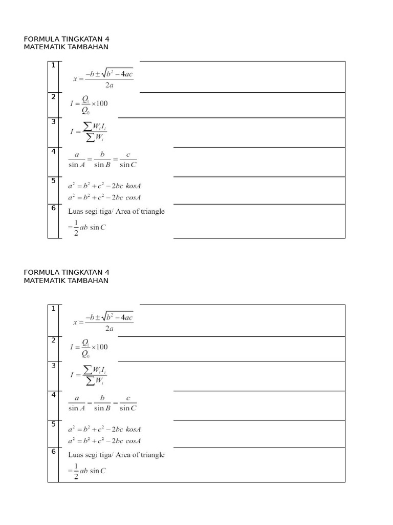 Formula Tingkatan 4 | PDF