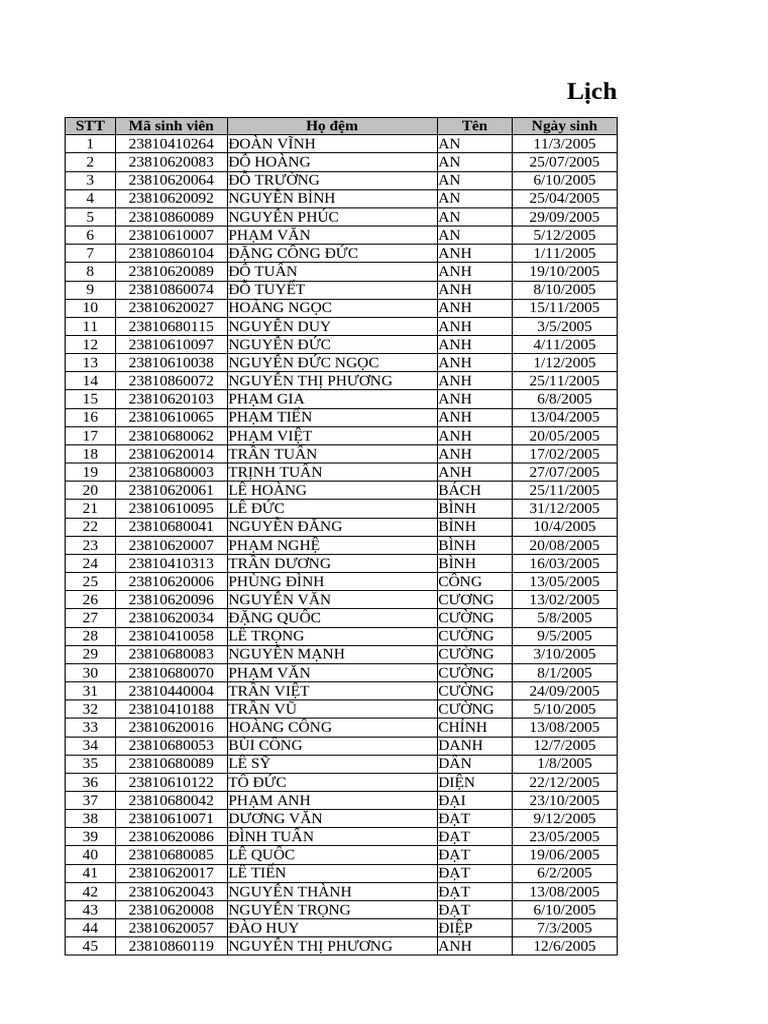 1.Lịch thi TA2 -SV | PDF