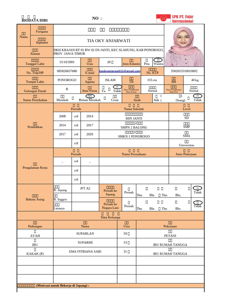 Cv - Tia Oky Anjarwati | PDF