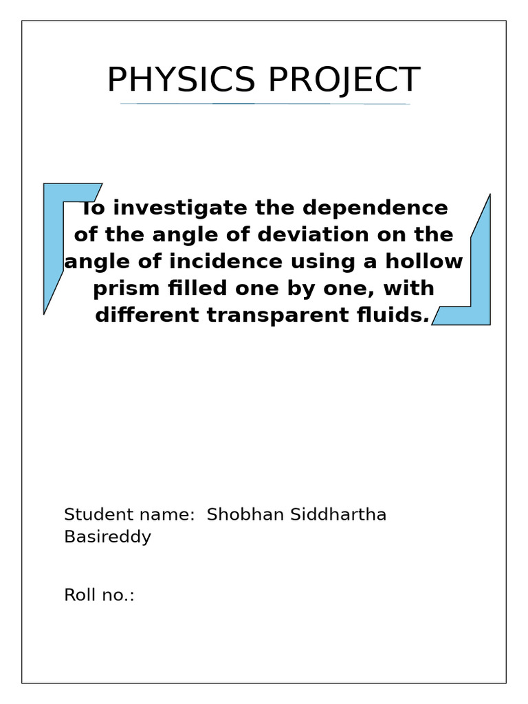 PHYSICS PROJECT | PDF | Refractive Index | Refraction