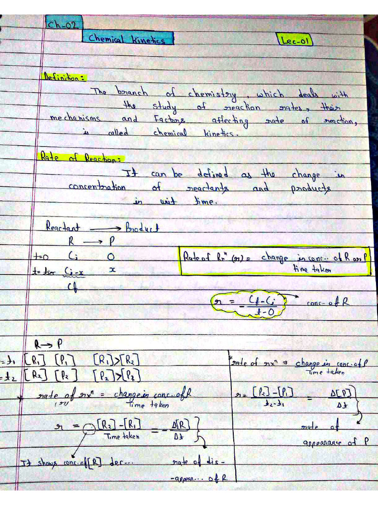 Chemical Kinetics Handwritten Notes Theory | PDF