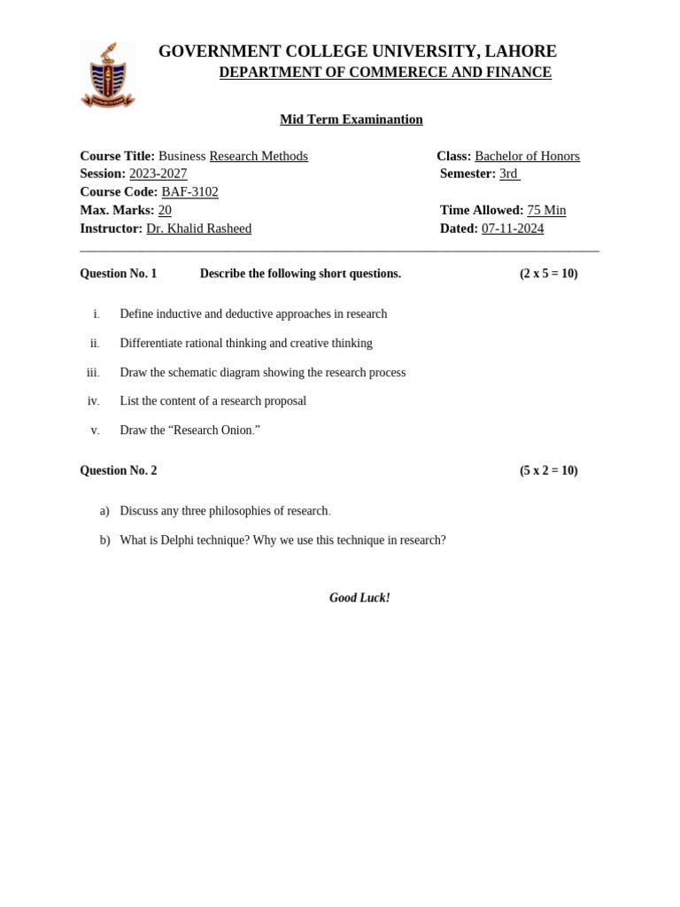 Mid Term Paper | PDF