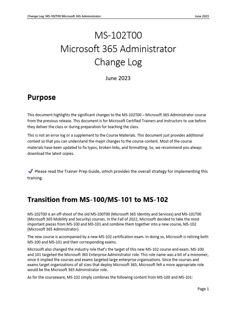 MS 102T00A ENU Change Log | PDF | Microsoft Azure | Windows 10