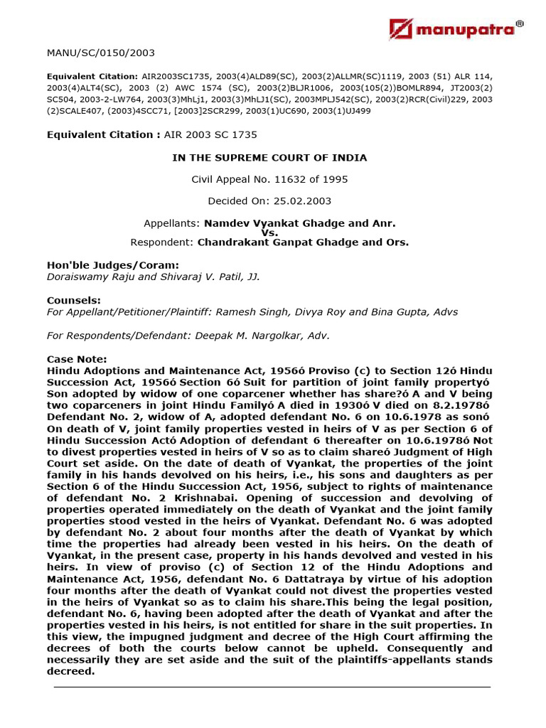 22 Namdev Vyankat Ghadge V Chandrakant Ganpat Ghadge | PDF | Lawsuit | Appeal