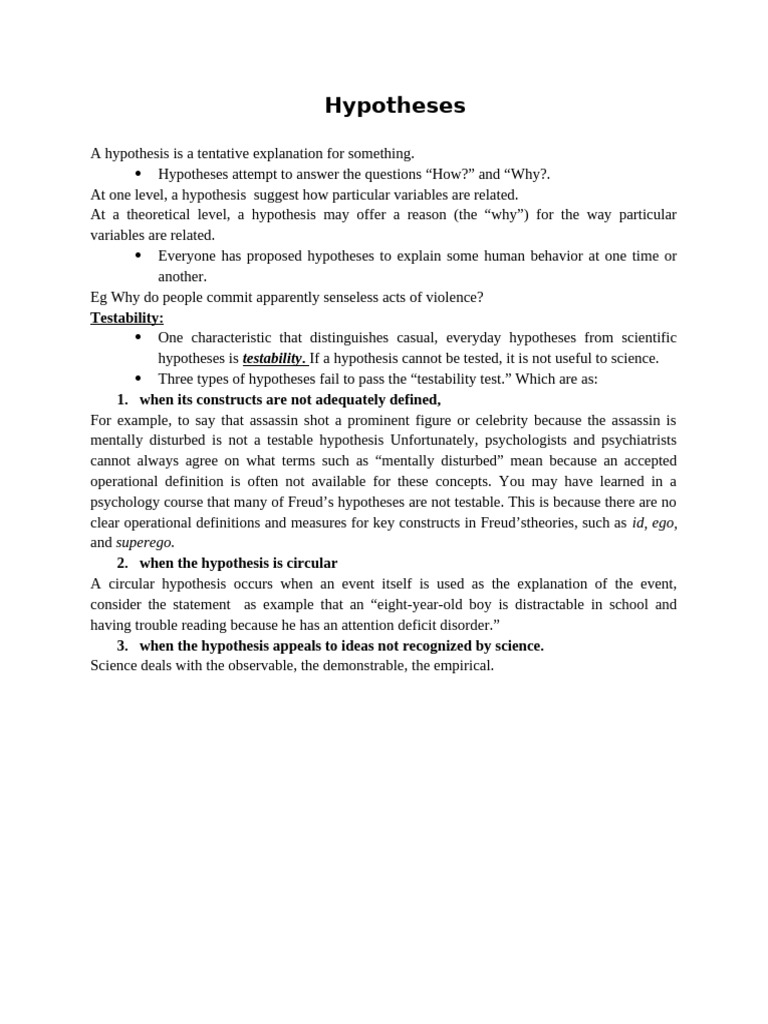 Hypotheses | PDF