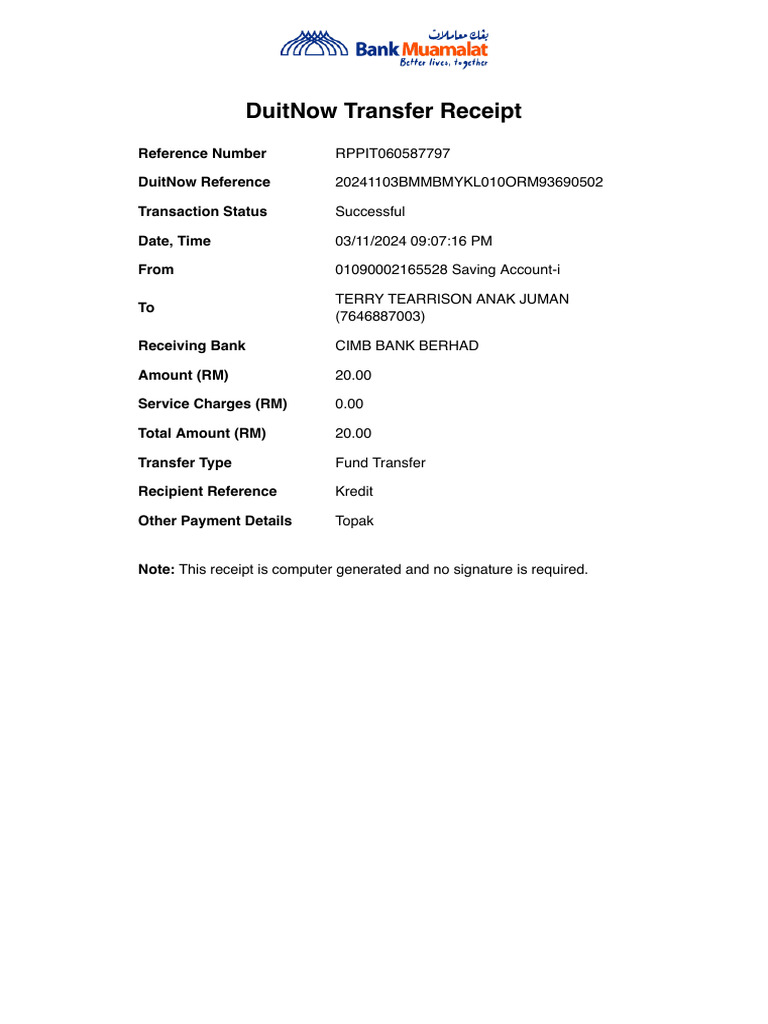 Duit Now Receipt | PDF