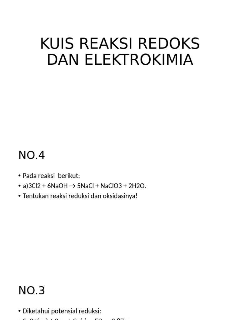 Kuis Reaksi Redoks Dan Elektrokimia | PDF