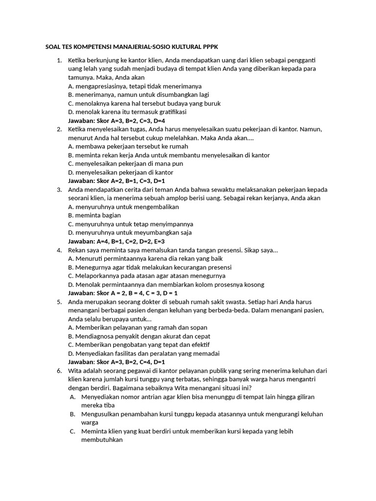Soal Tes Kompetensi Manajerial PPPK | PDF