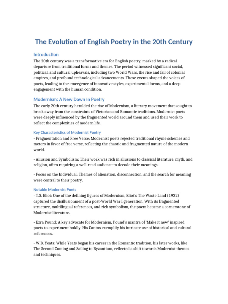 English Poetry 20th Century | PDF | Poetry | English Poetry