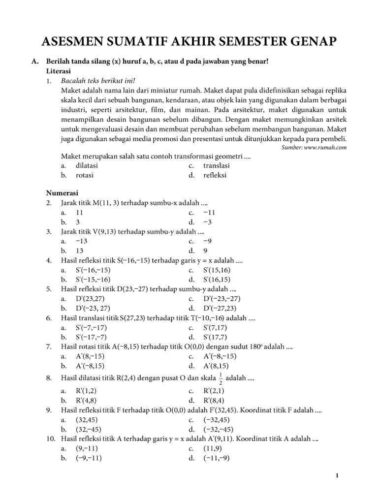 Asesmen Sumatif Akhir Semester Genap Matematika 7 | PDF