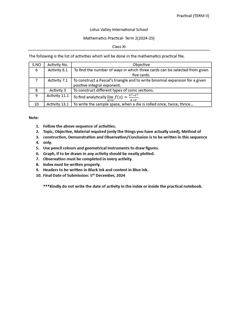 Maths Practical Term 2 | PDF
