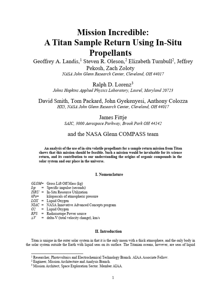 Titan Sample Return_AIAA-SciTech_Finals (002) | PDF | Gravity Assist ...
