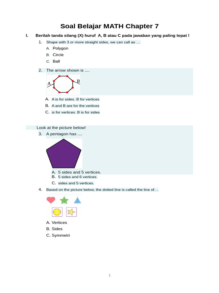 Soal belajar Math Chapter 7 | PDF | Shape | Vertex (Geometry) Soal belajar Math Chapter 7 | PDF | Shape | Vertex (Geometry)