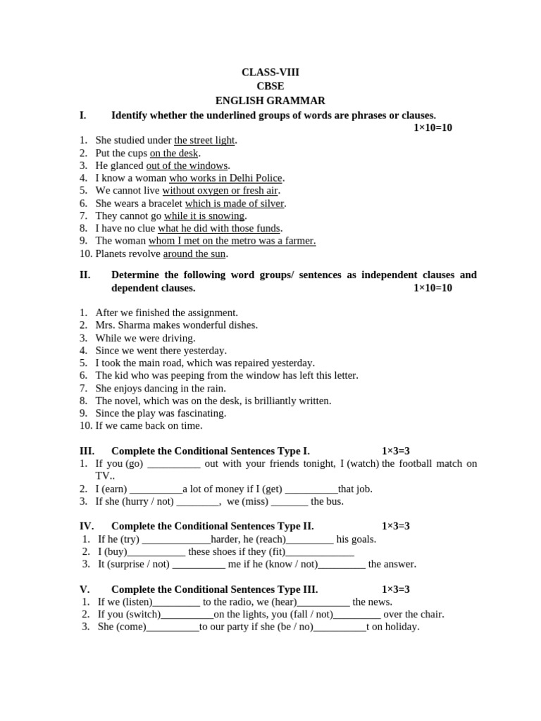 CBSE VIII | PDF | Phrase | Clause