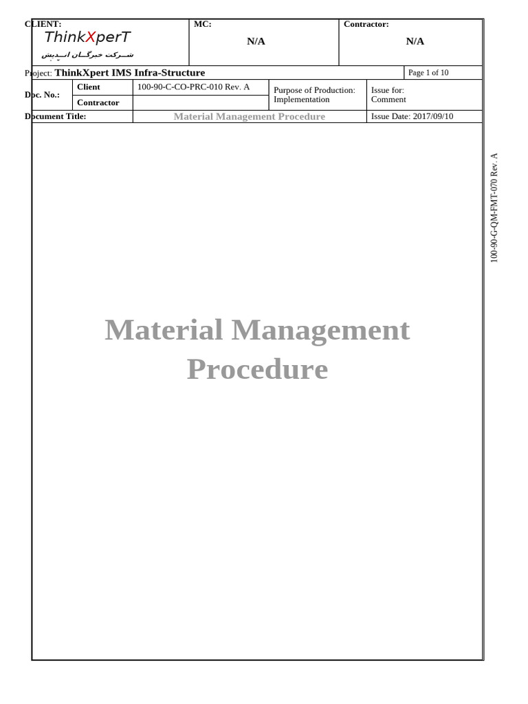 100-90-C-CO-PRC-010 Rev. A-Material Management Procedure | PDF | Warehouse | Valve