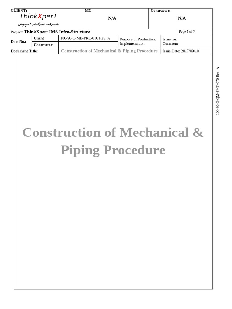 100-90-C-ME-PRC-010 Rev. A-Construction of Mechanical & Piping ...