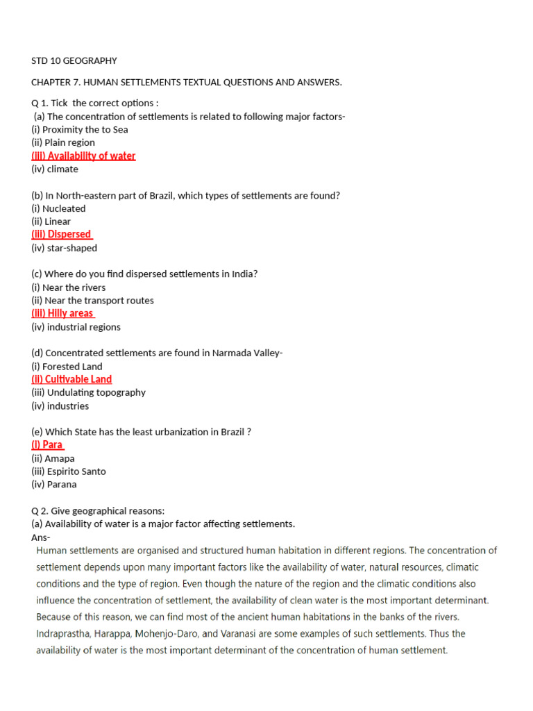 10 Geography CH 7 Textual Q-Ans | PDF | Urbanization | Amazon River