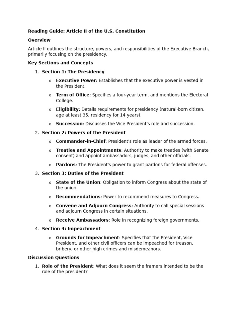 Article II of the U.S. Constitution Guide | PDF