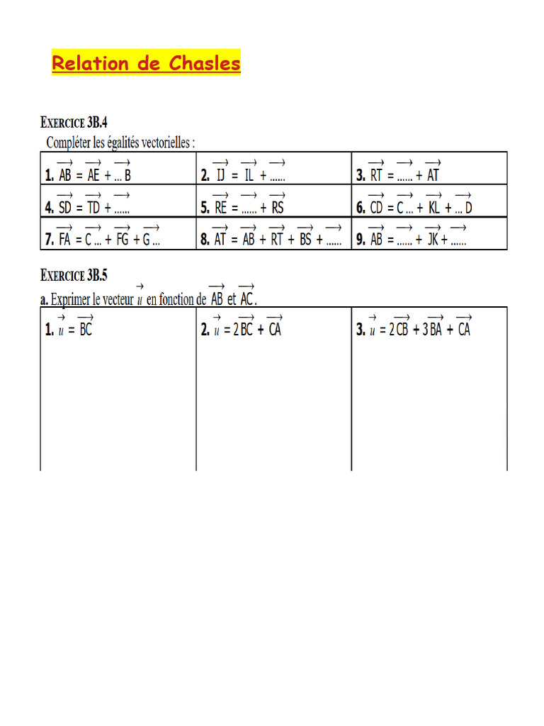 Ex Fiche 3B Relation de Chasles | PDF