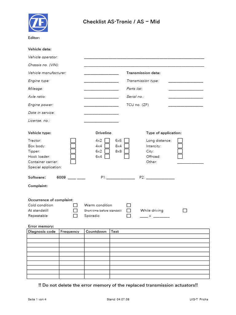 2008 07 04 Checklist AS2 | PDF | Clutch | Automotive Industry