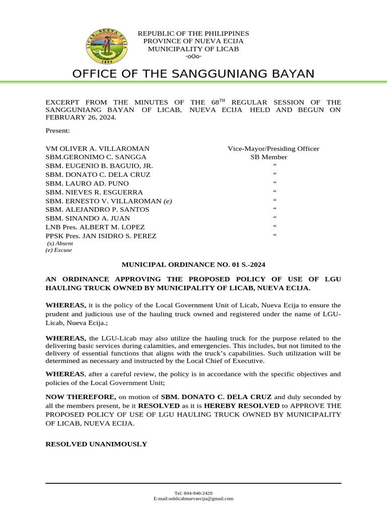Municipal Ordinance No. 1 s 2024 | PDF | Government