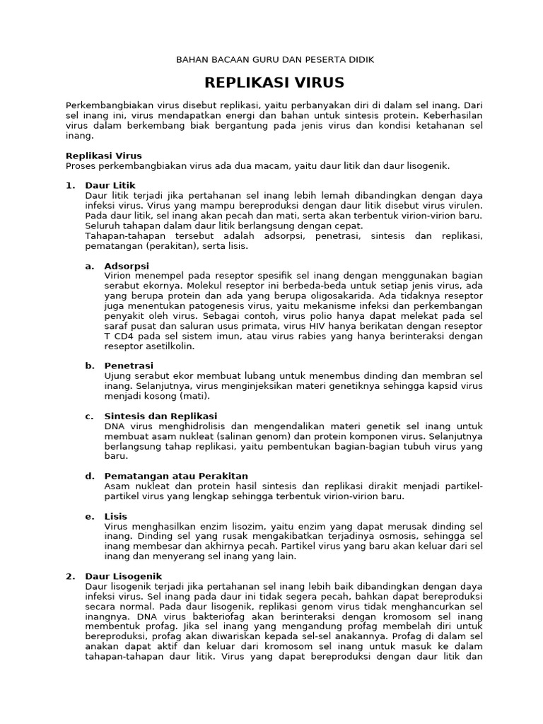 Proses Replikasi Virus: Litik dan Lisogenik | PDF