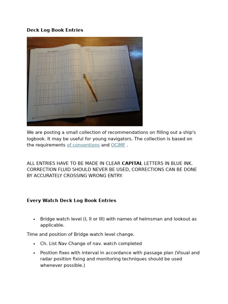 Deck Log Book Entries | PDF | Navigation | Ships