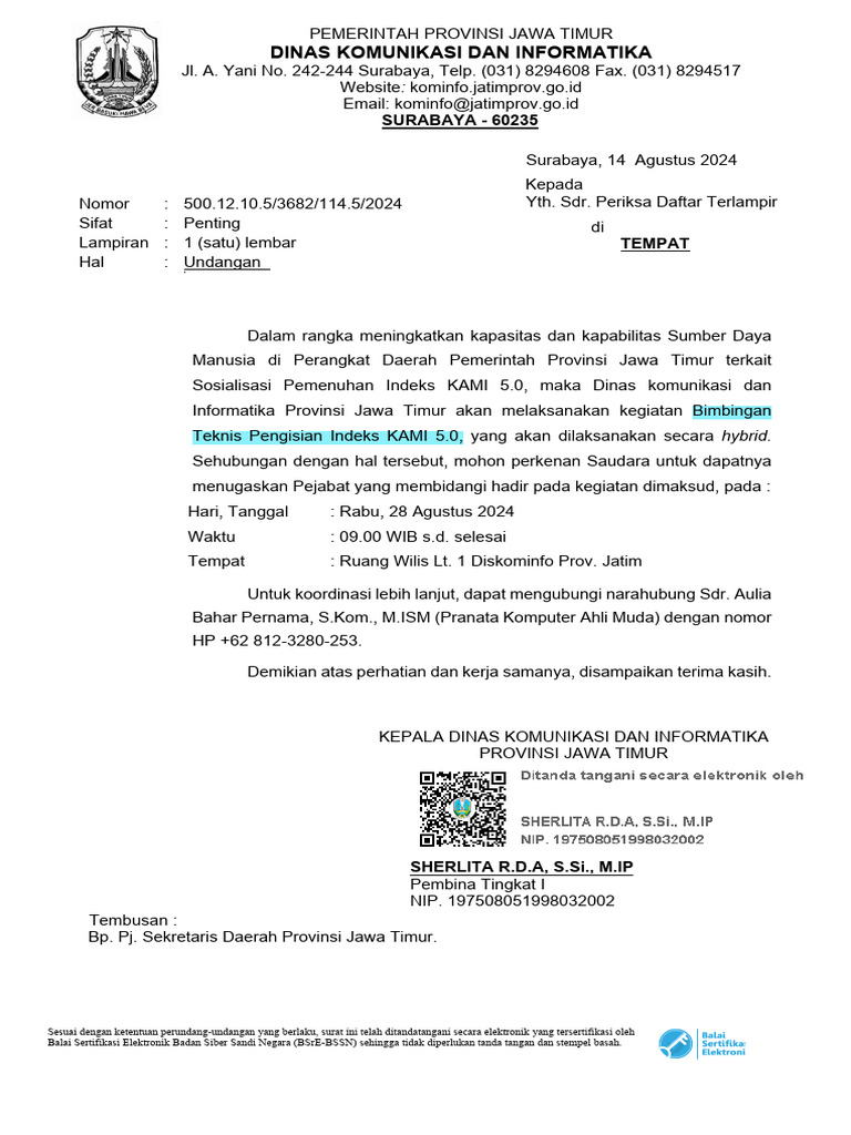 Diskominfo Prov. Jatim - Bimtek Pengisian Indeks KAMI 5.0 | PDF