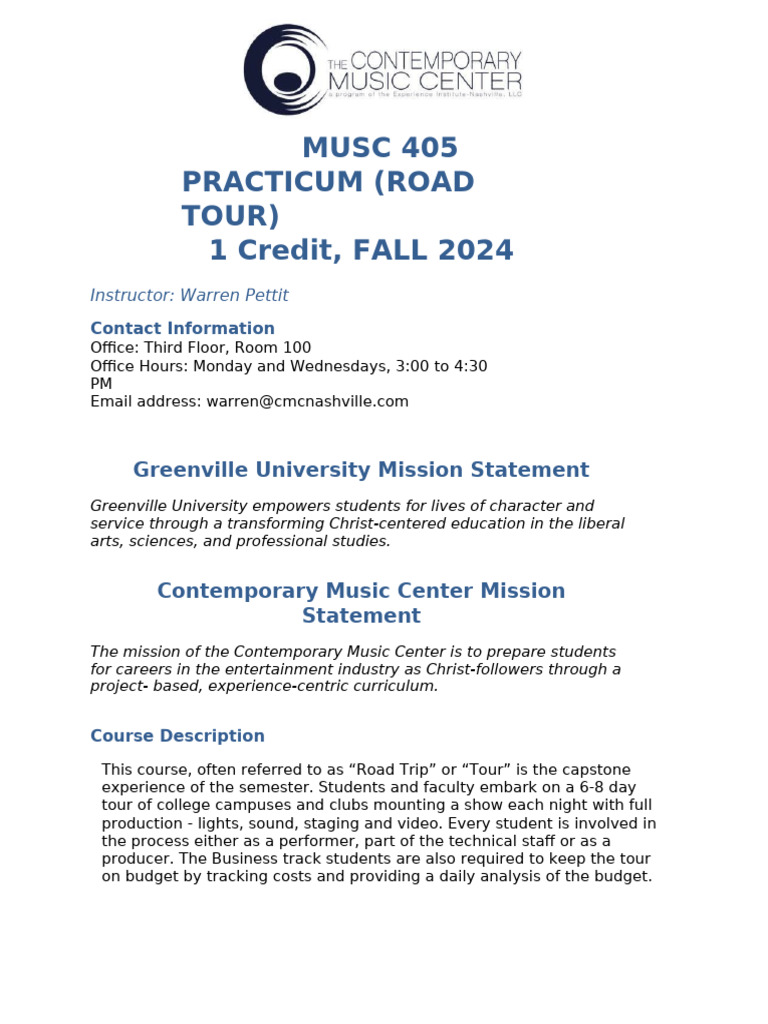 MUSC 405 Syllabus Practicum | PDF | Academic Dishonesty | Plagiarism