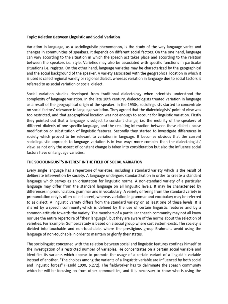 Linguistic and Social Variations | PDF | Sociolinguistics | Dialectology