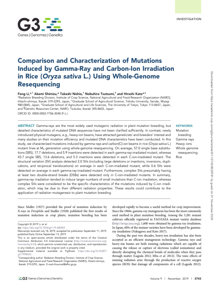 Comparison and Characterization of Mutations Induced by Gamma-Ray and ...