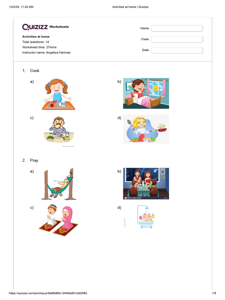 Activities at Home - Quizizz | PDF | Meal | Cuisine