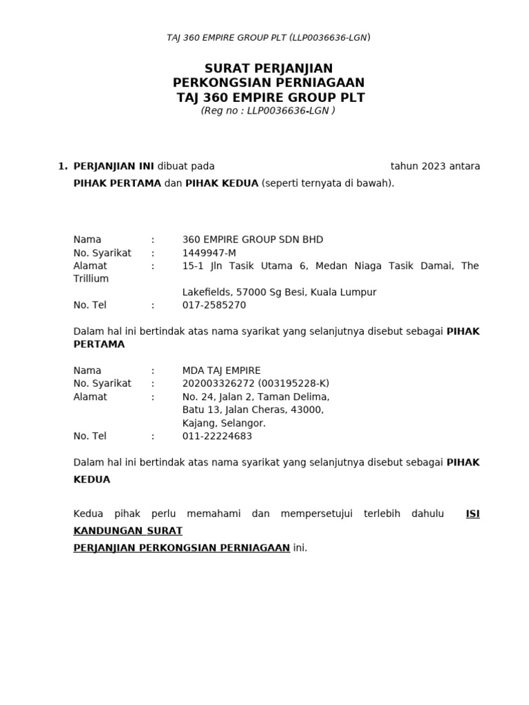 Perjanjian PLT-1-1[1] | PDF