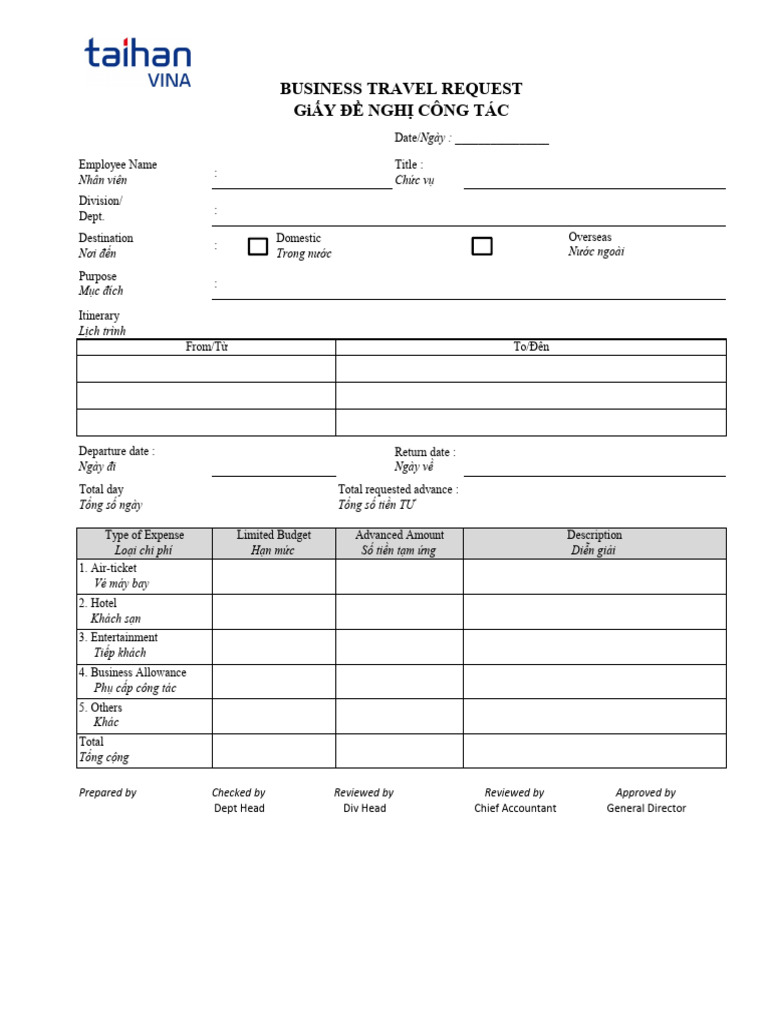 Business Trip Request Form | PDF