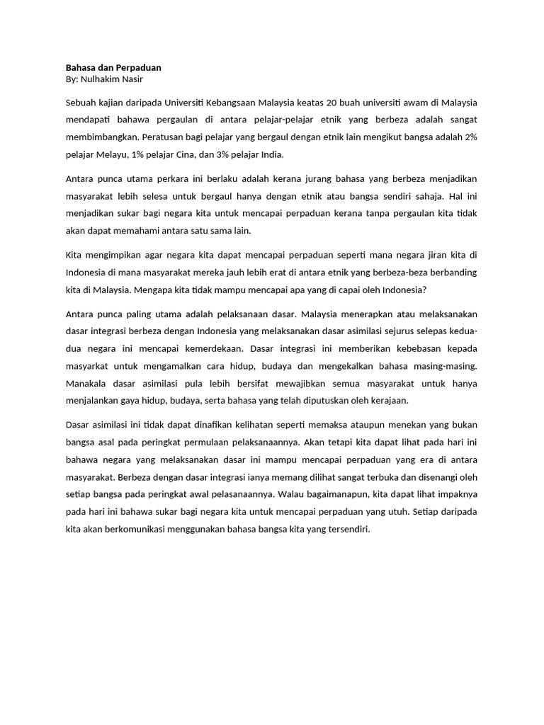 Bahasa Dan Perpaduan | PDF