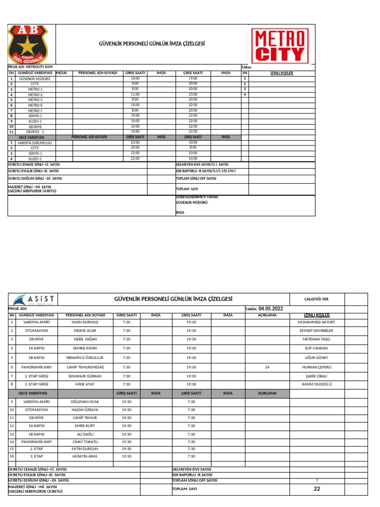 Günlük İmza Çizelgesi | PDF