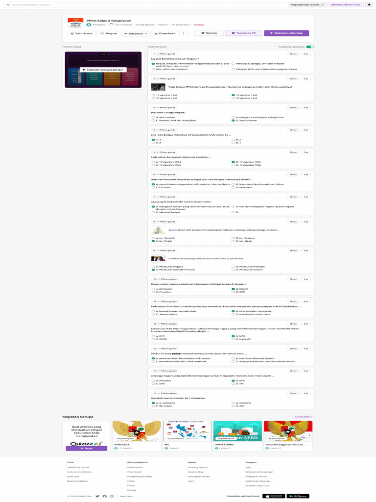 PPKN Kelas 8 Kesadaran - Assessment - Quizizz | PDF