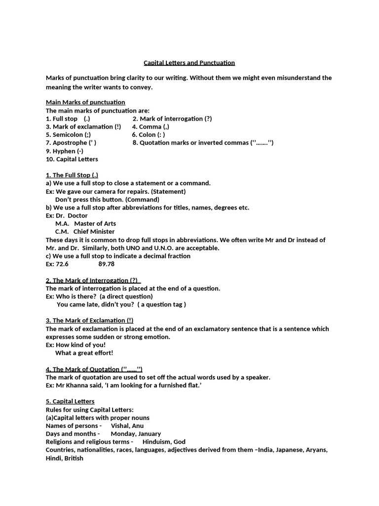 Class 8 Punctuation and Capital Letters | PDF | Punctuation | Linguistics