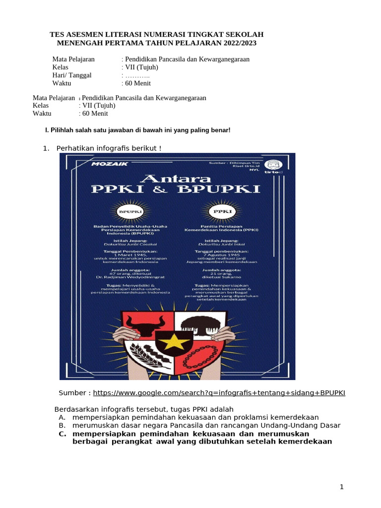 Soal Asesmen PPKN Kelas 7 SMT 1 | PDF