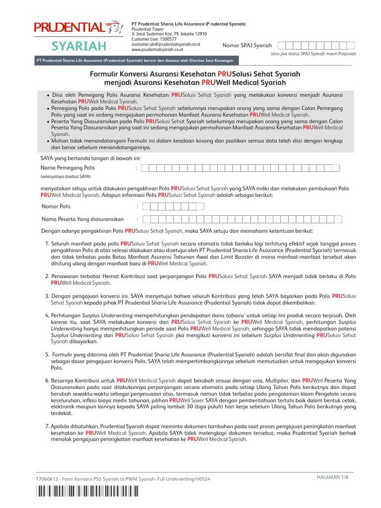 Form Konversi PSS Syariah To PWM Syariah - Full Underwriting PDF | PDF