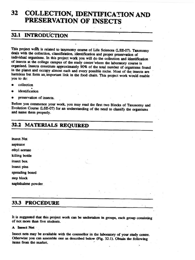 Methods of Collection, Preservation and Identification of Insects | PDF