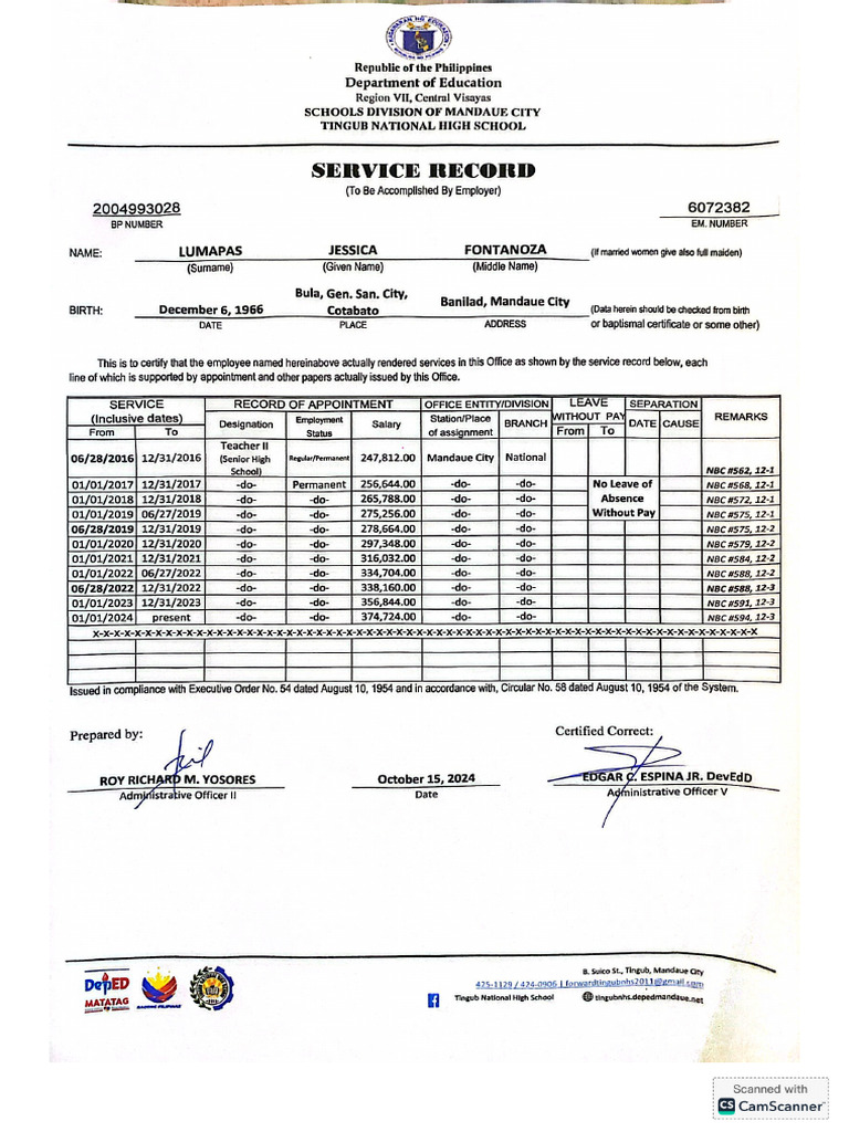 Lumapas Service Record | PDF